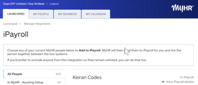Linking a person to iPayroll